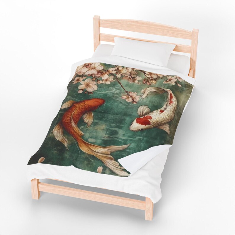 Oriental Koi Fish With Cherry Tree Velveteen Plush Blanket #9 - Cozy ...
