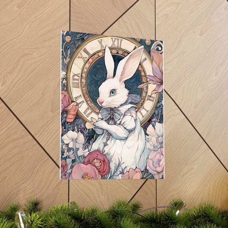 Alice in Wonderland Rabbit Clock Poster, Vintage Spring Décor, Nature ...