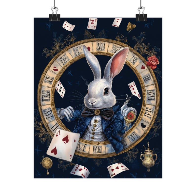Alice in Wonderland White Rabbit Clock Poster, Vintage Spring Décor ...