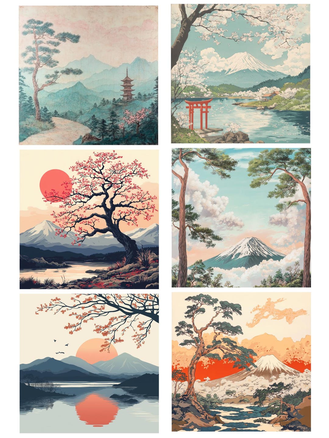 Decoupage Rice Paper With 6 Square Ukiyoe Japanese Style Nature #103 ...