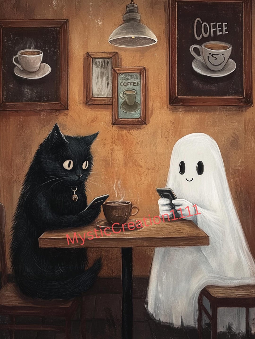 Decoupage Rice Paper Black Cat & Ghost Boo in Coffee Shop #440, Rice ...