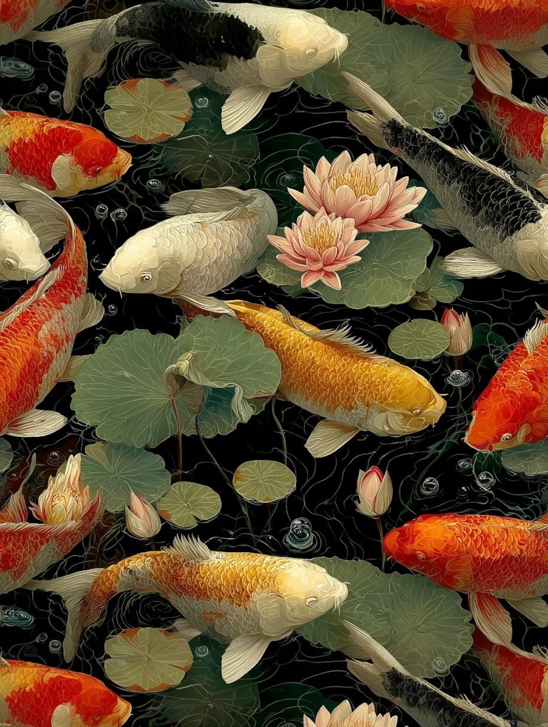 Decoupage Rice Paper Koi Fish Pond Pattern #265, Letter Size Rice Paper ...