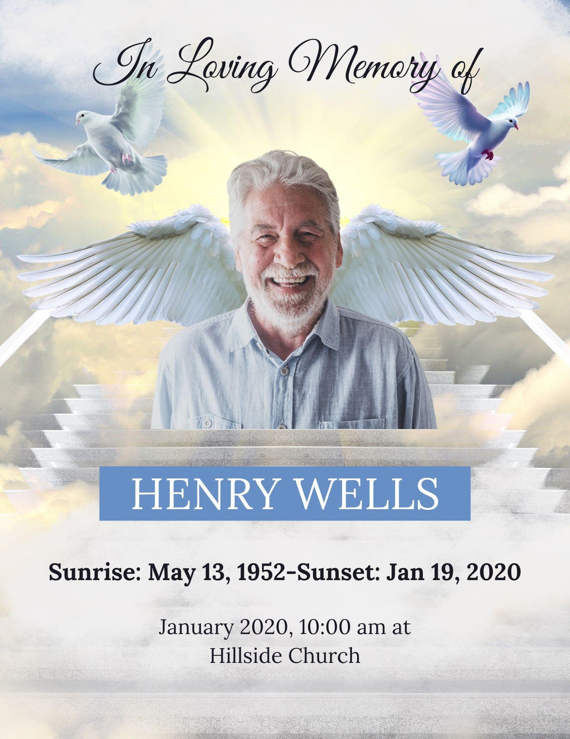 Blue, White, Funeral, Announcement, Arrangements, Homegoing ...