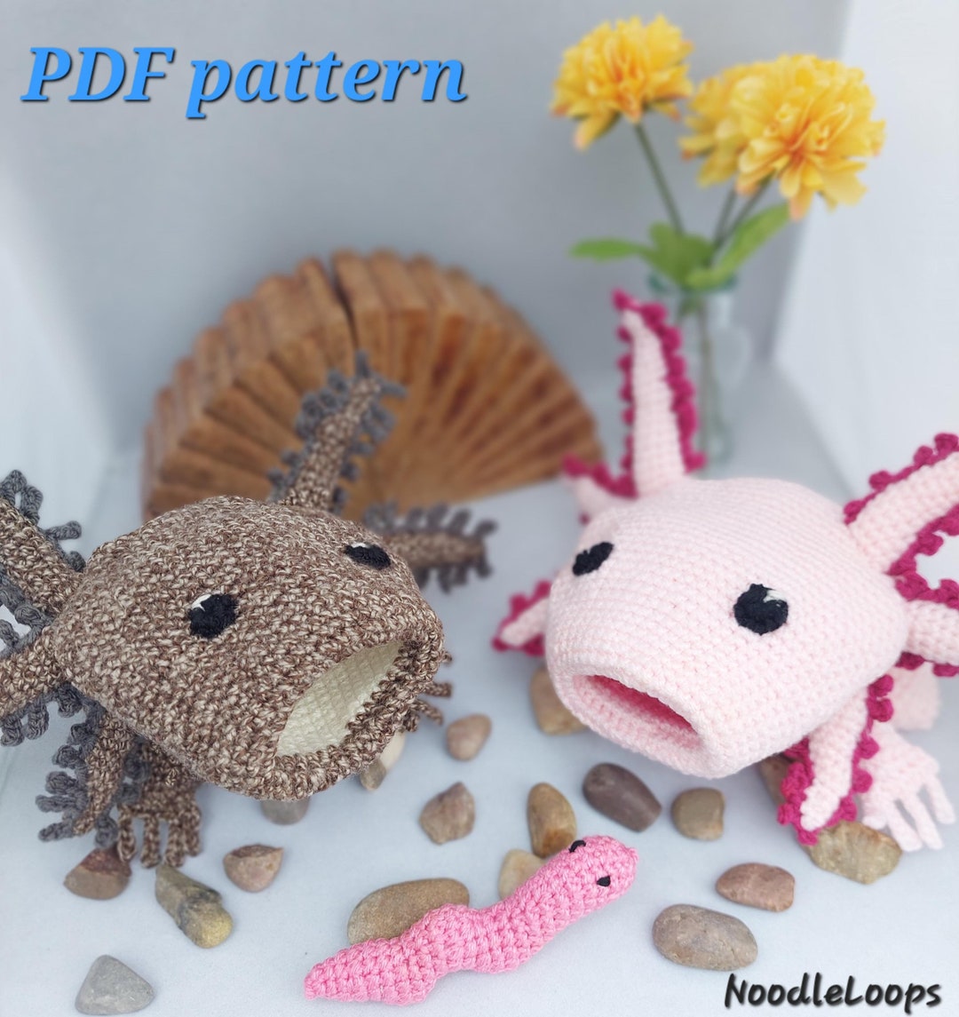 Axolotl Hand Puppet and Worm Crochet Pattern PDF - Realistic Talking ...