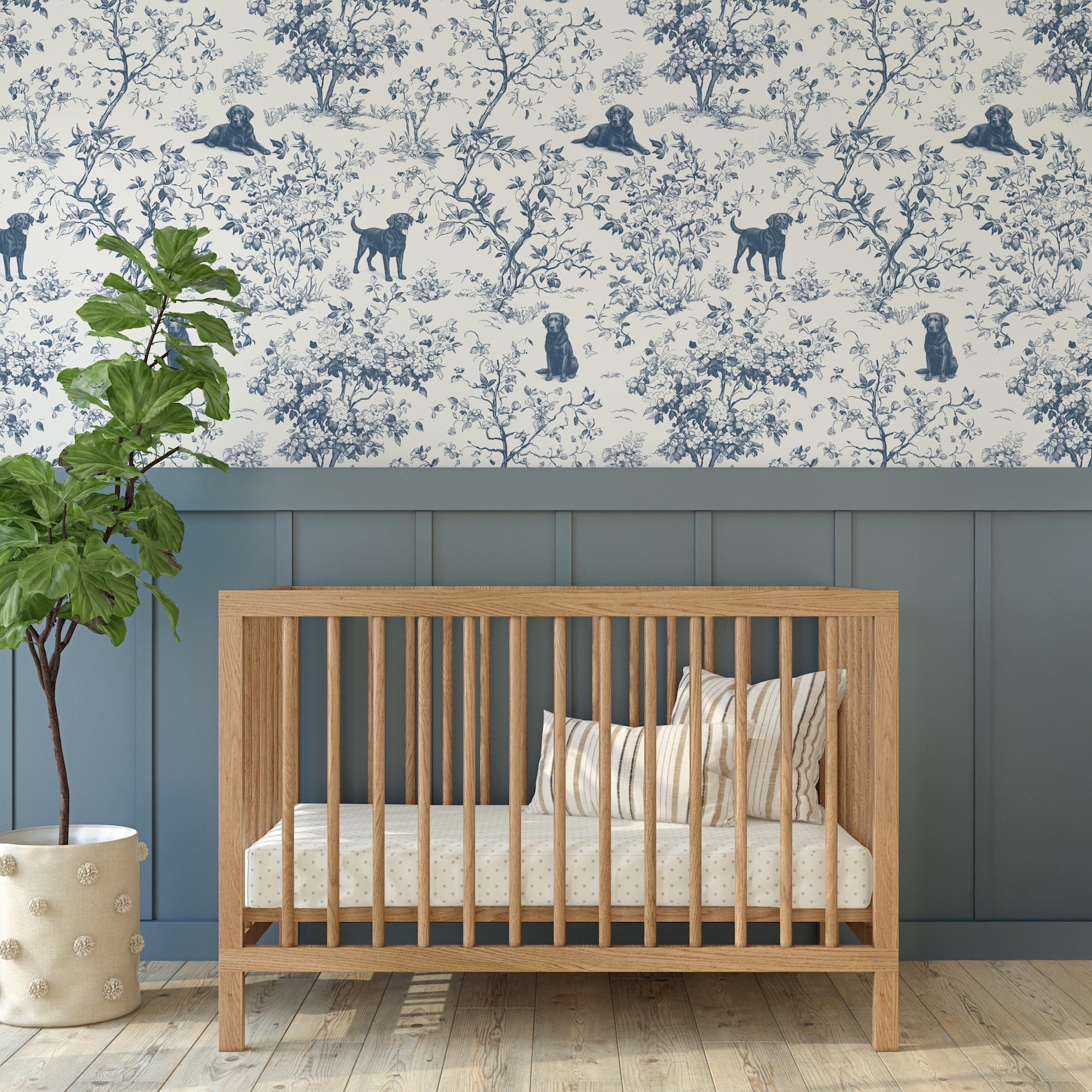Custom Color Dog Wallpaper, Black Labrador Toile De Jouy, Whimsical ...
