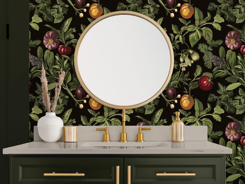 Dark Botanical, Heirloom Garden Vegetable Wallpaper | Peel and Stick ...