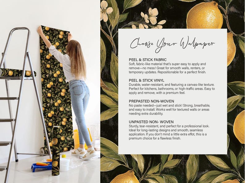 Lemon Dark Botanical Wallpaper | Whimsical Cottagecore Decor Painted ...