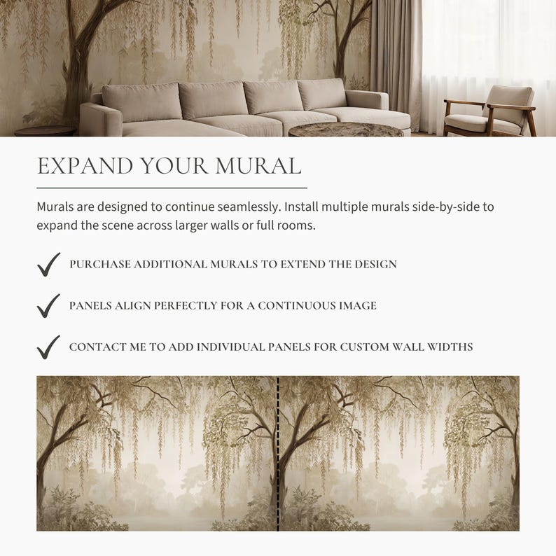 Neutral Botanical Wallpaper Mural, Moody Willow Tree Woodland Forest ...