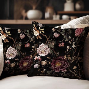 Moody Floral Throw Pillow | Romantic Gothic Chinoiserie | Dark Academia ...