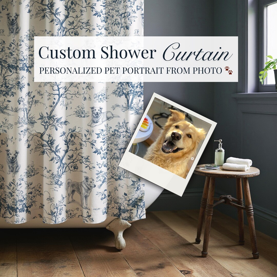 Custom Pet Portrait Fabric Shower Curtain, Personalized Dog or Cat From ...