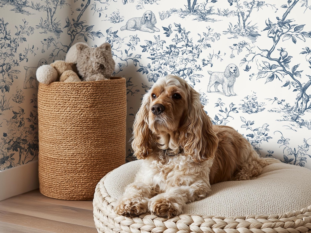 Custom Color Dog Wallpaper, Cocker Spaniel Toile De Jouy, Whimsical ...