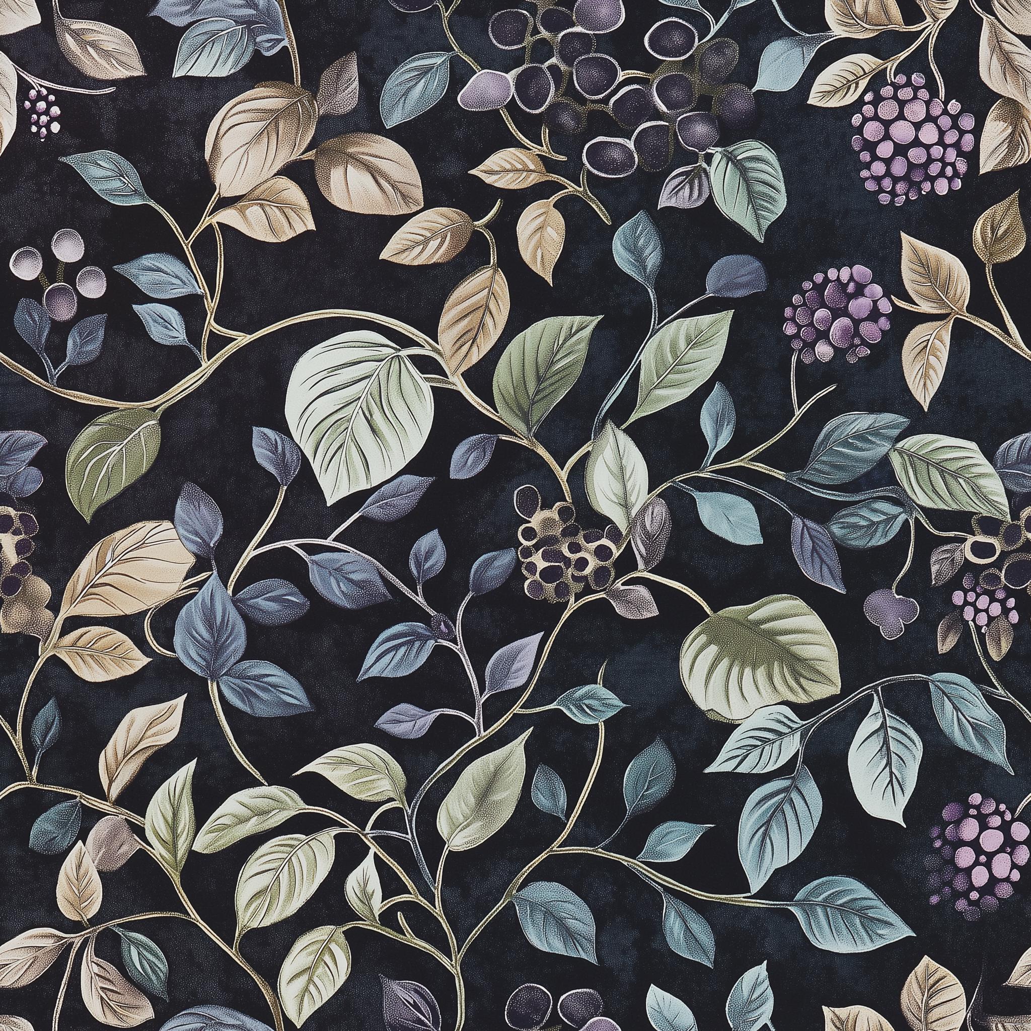 Dark Woodland Wallpaper With Wild Berries Foraged Plants Peel Stick ...