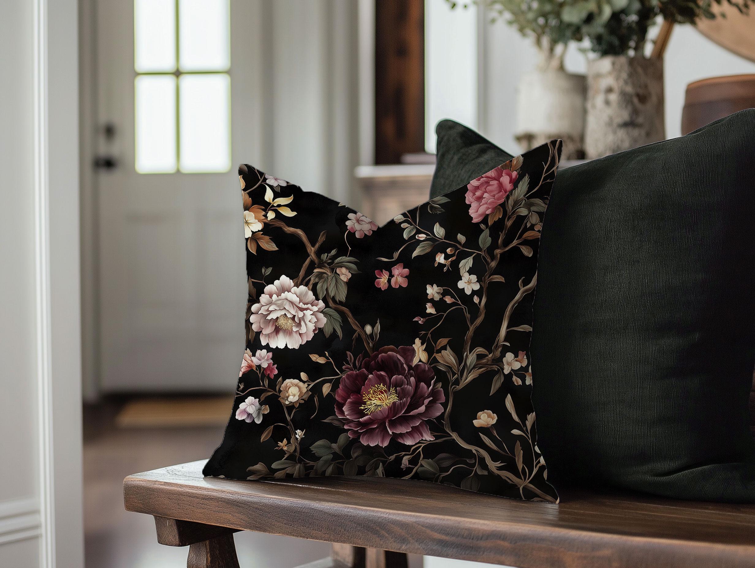 Moody Floral Throw Pillow | Romantic Gothic Chinoiserie | Dark Academia ...