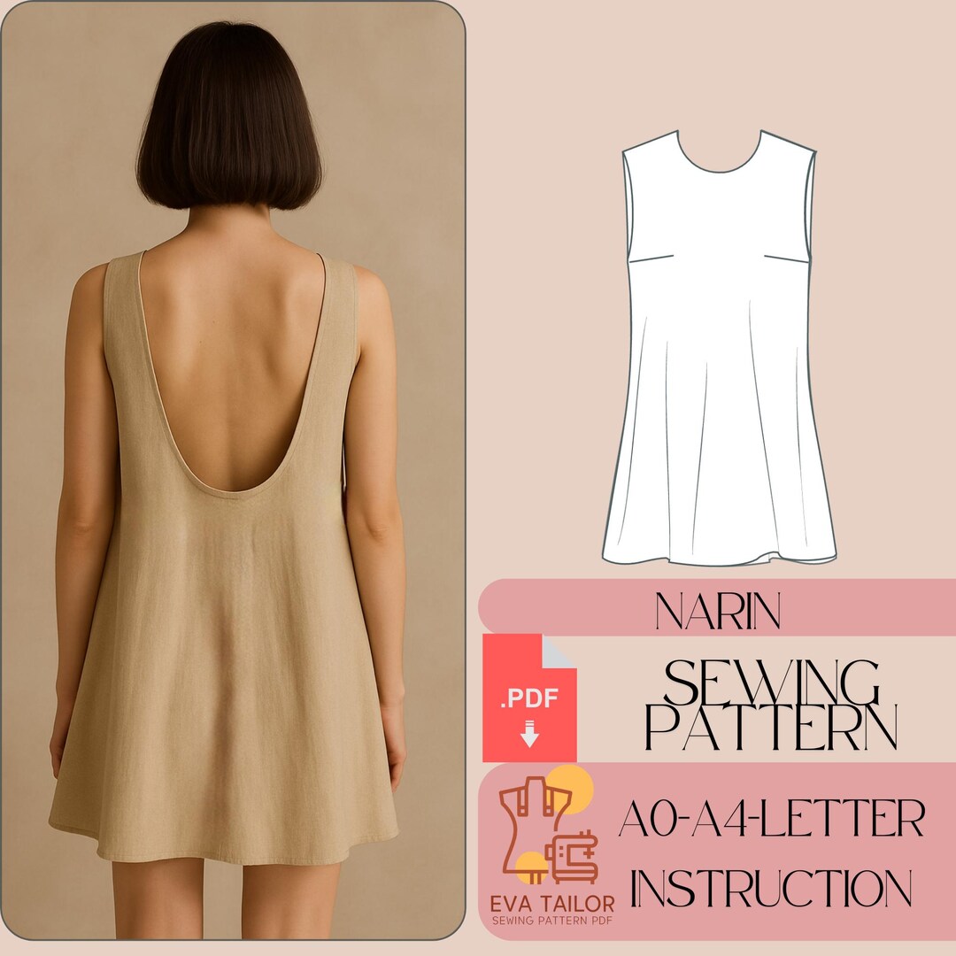 Mini Backless Dress Sewing Pattern Open Back Dress Mini Linen Summer ...