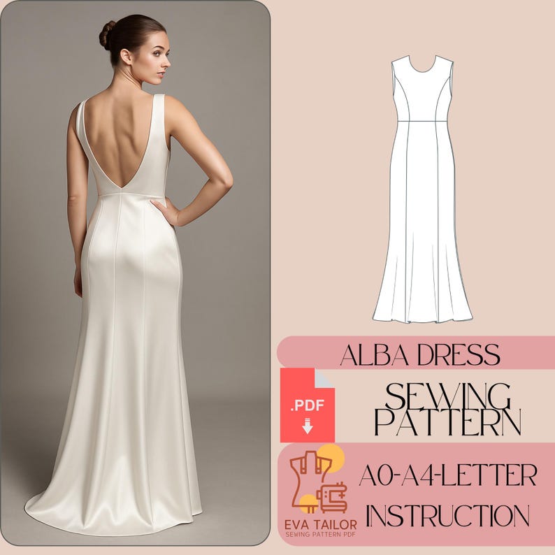 Open Back Dress Sewing Pattern Backless Maxi Evening Dress Sewing ...