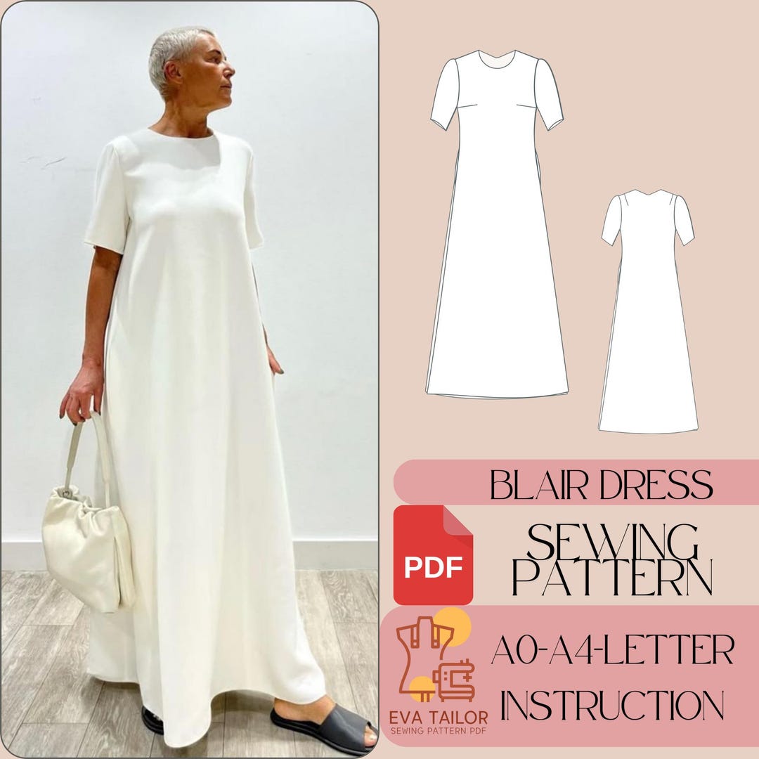 Summer Short Sleeve Dress Sewing Pattern PDF, DIY Boho Dress Digital ...
