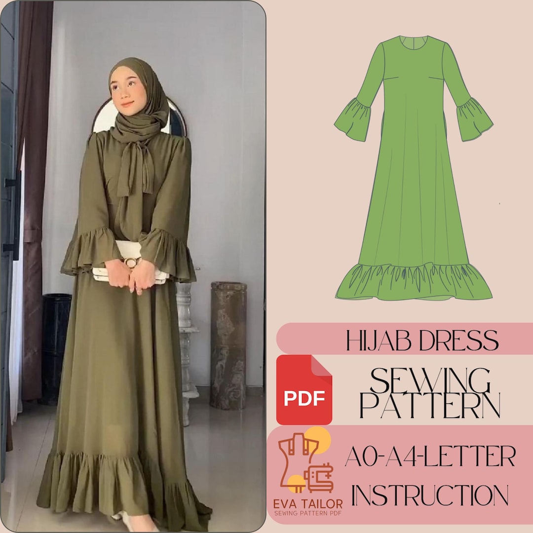 Modest Dress Sewing Pattern, Hijab Dress, Evening Dress Pattern, Maxi ...