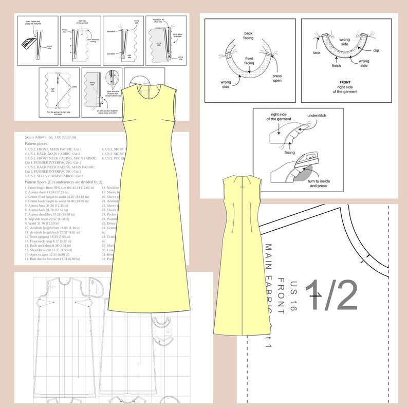 Rain Satin Maxi Cocktail Dress Sewing Pattern Easy Dress Pattern PDF ...