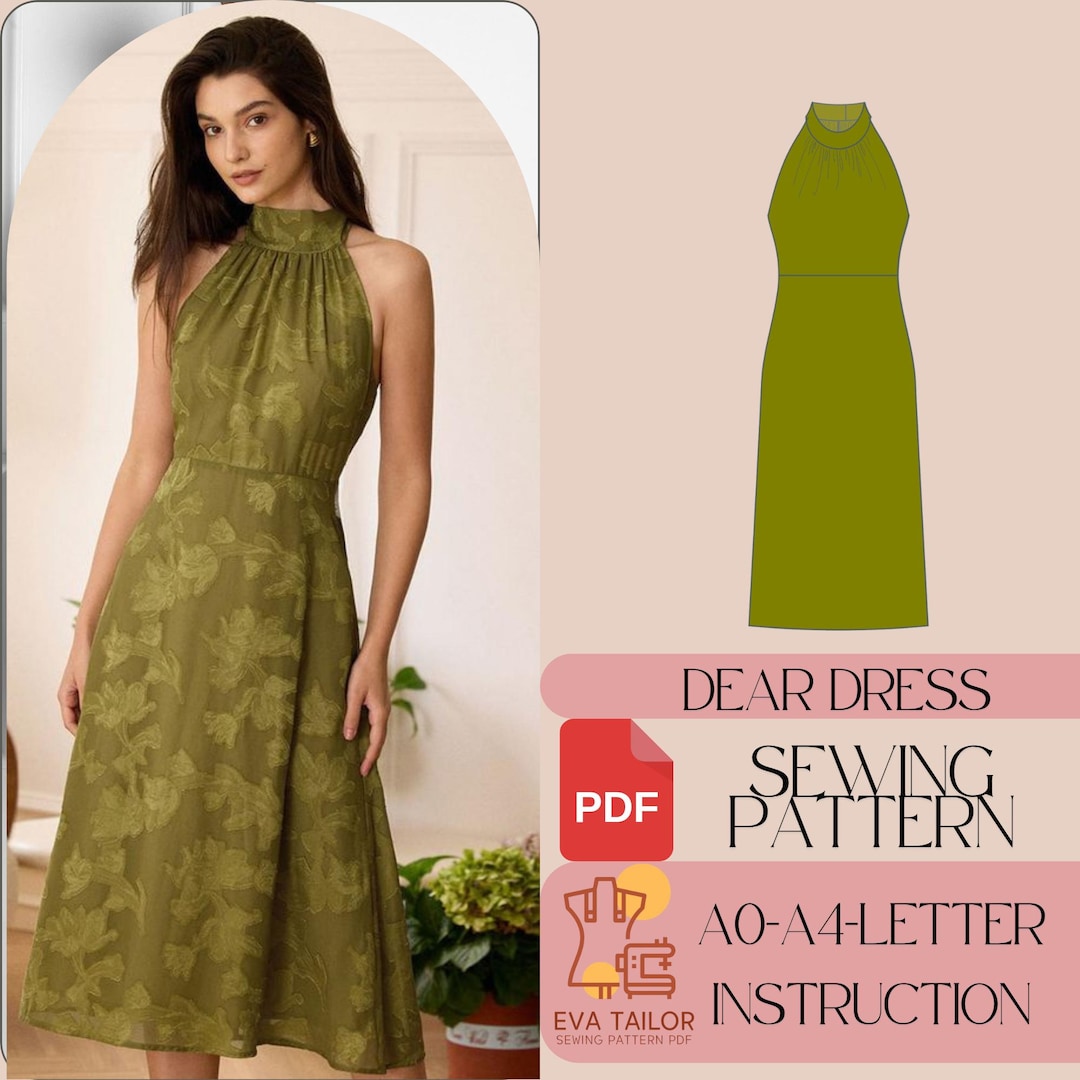 Sleeveless Midi Dress Sewing Pattern, Summer Halter Neck (PDF) - Etsy