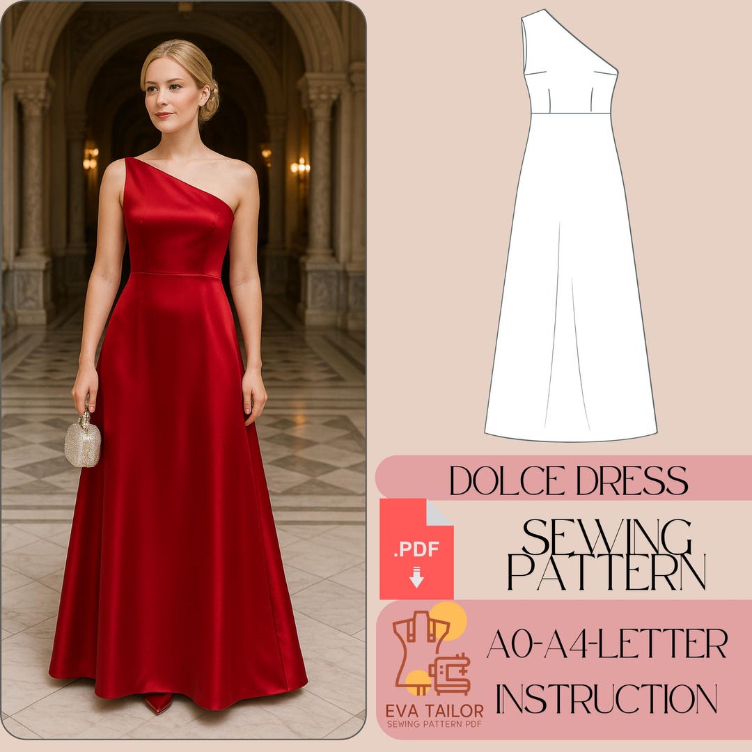 One Shoulder A-line Dress Sewing Pattern (PDF) - Etsy