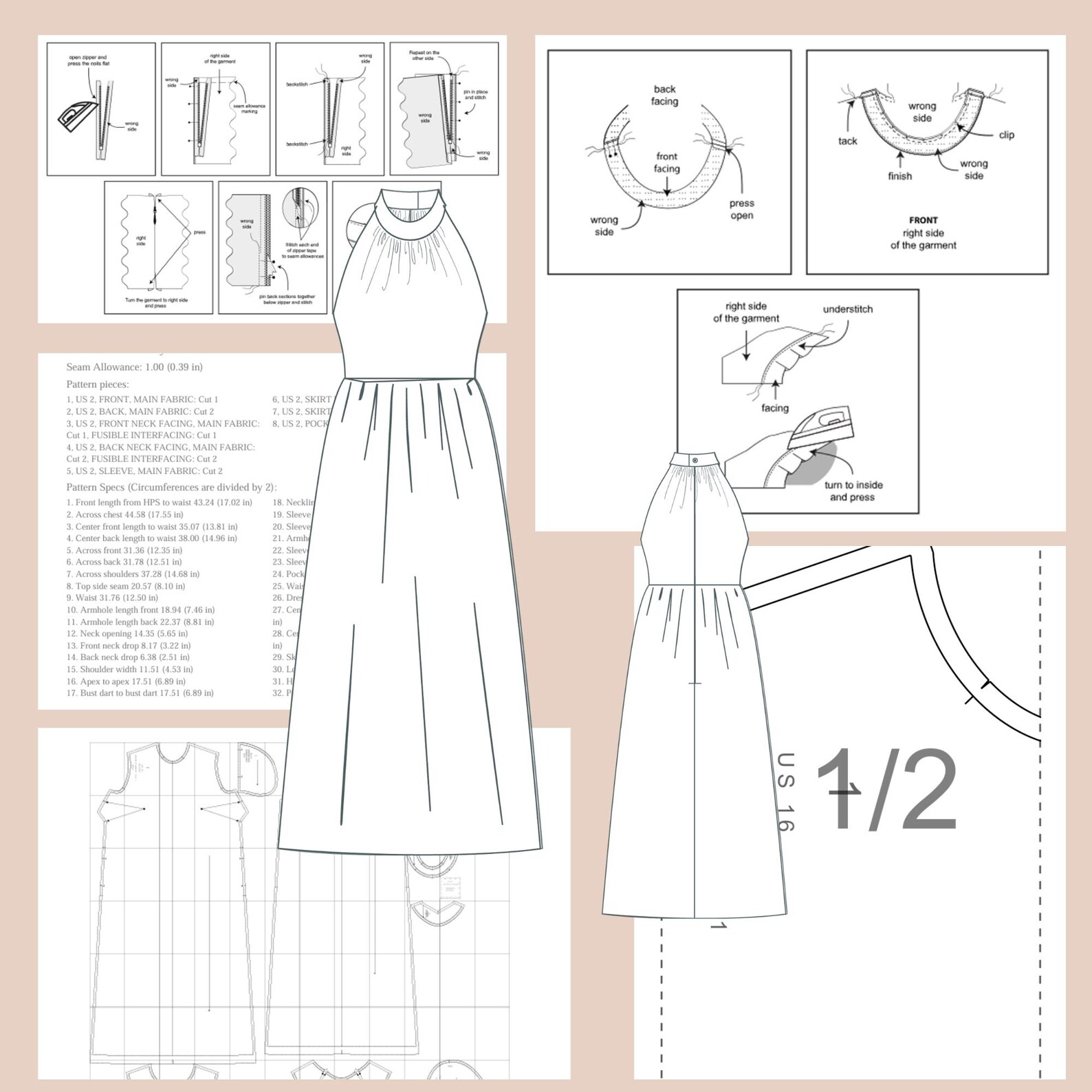 Halter Neck Cottagecore Dress Sewing Pattern Gathered Summer Dresses ...