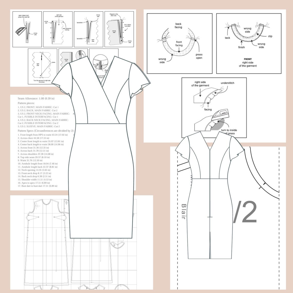 Surplice Dress Sewing Pattern: Women's Office, Formal Event (PDF ...