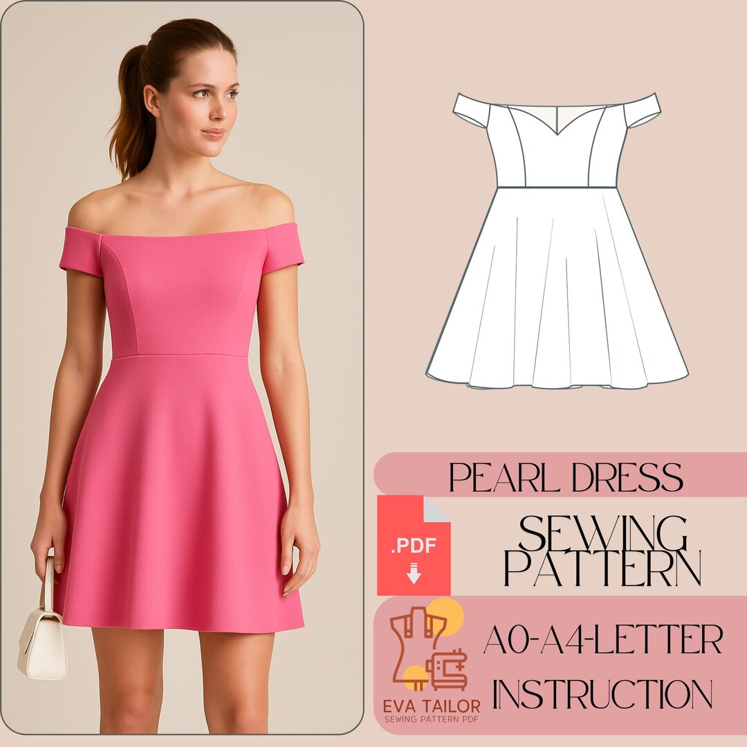 Off Shoulder Mini Dress Sewing Pattern (PDF) - Etsy