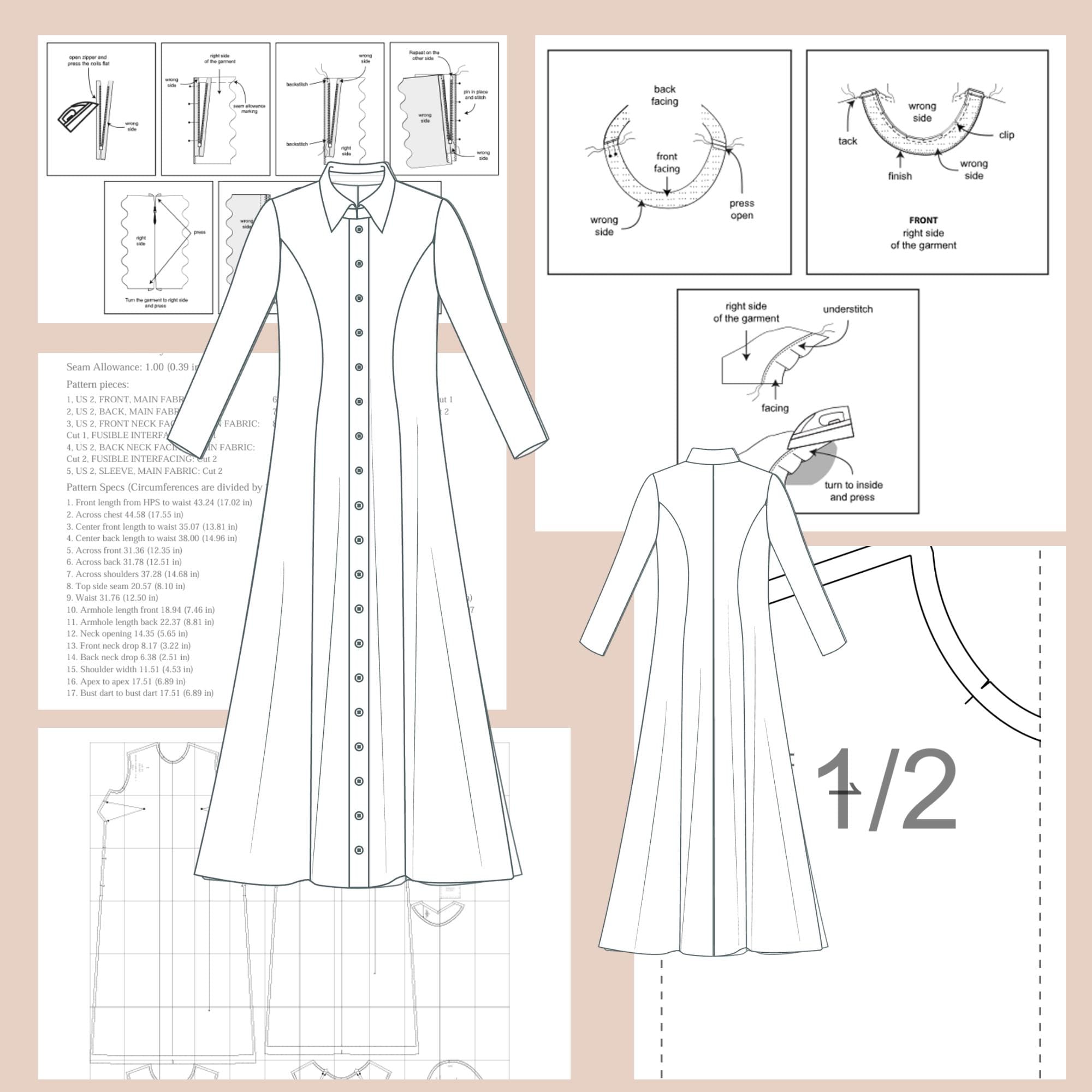 Buttoned Maxi Dress Sewing Pattern: Modest Abaya, Kaftan Robe (PDF ...