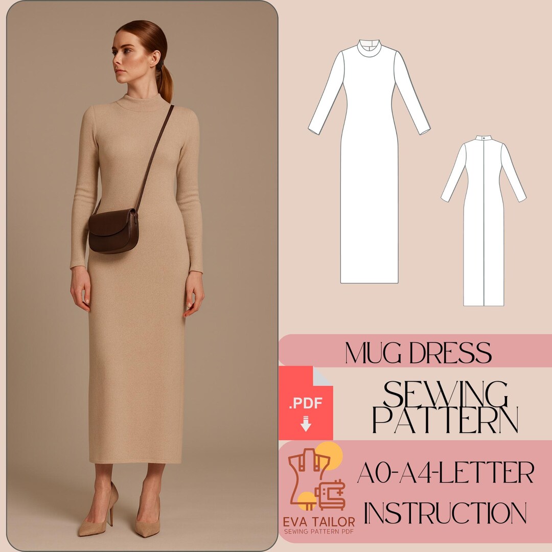 Long Sleeve Bodycon Dress Sewing Pattern (PDF) - Etsy