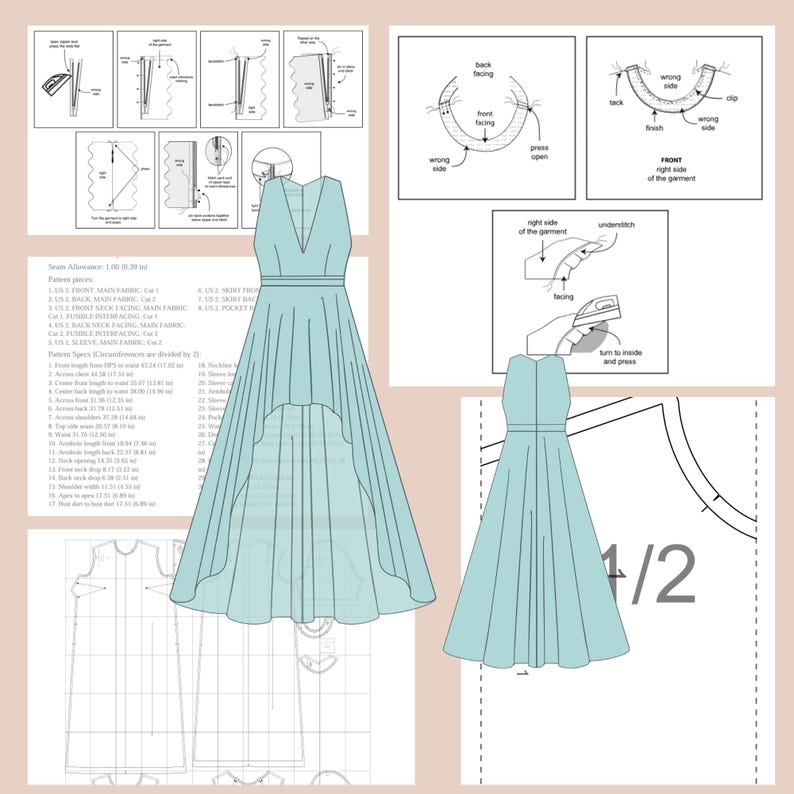 Hi-low Prom Dress Sewing Pattern, V-neck Maxi Gown (PDF Pattern) - Etsy