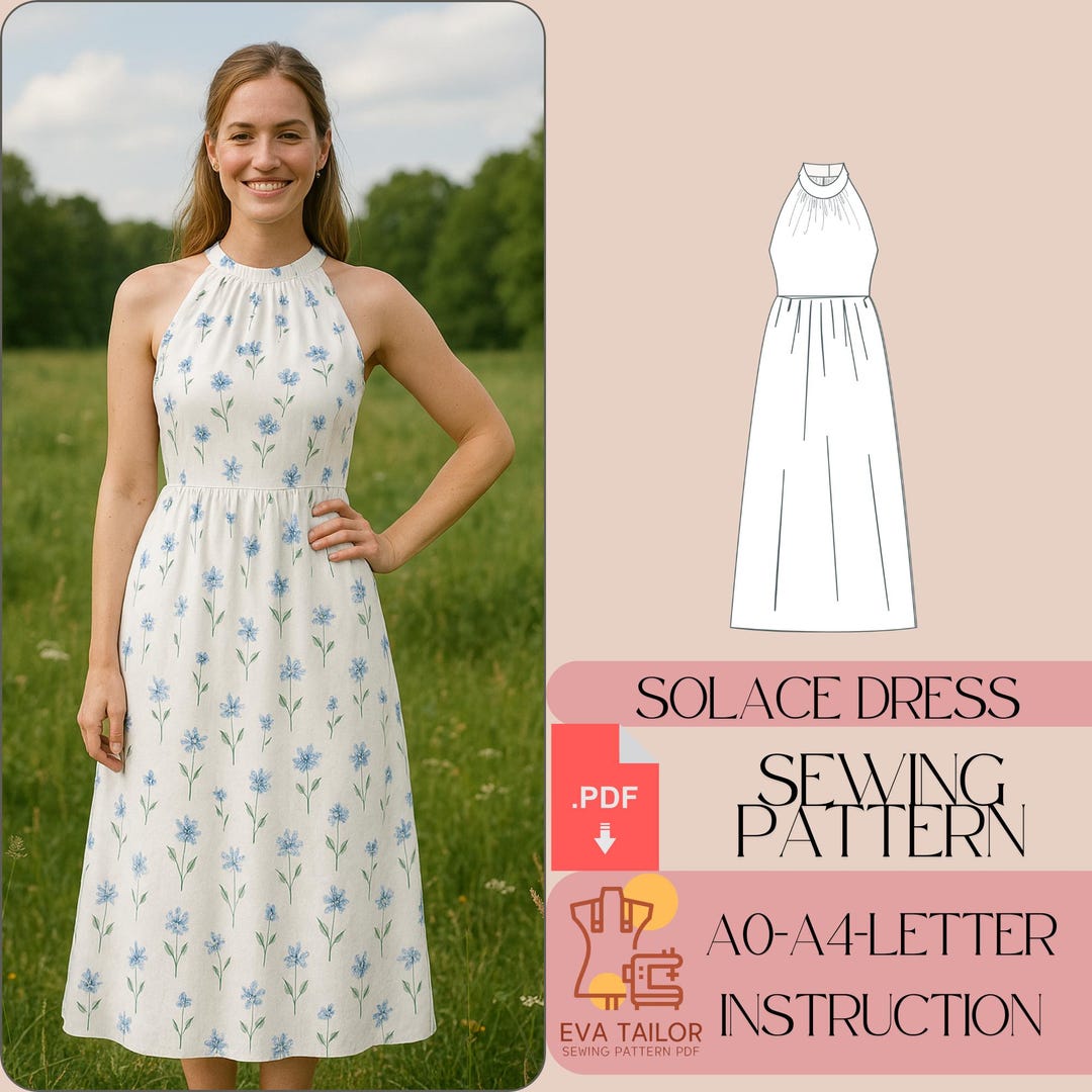 Halter Neck Cottagecore Dress Sewing Pattern Gathered Summer Dresses ...