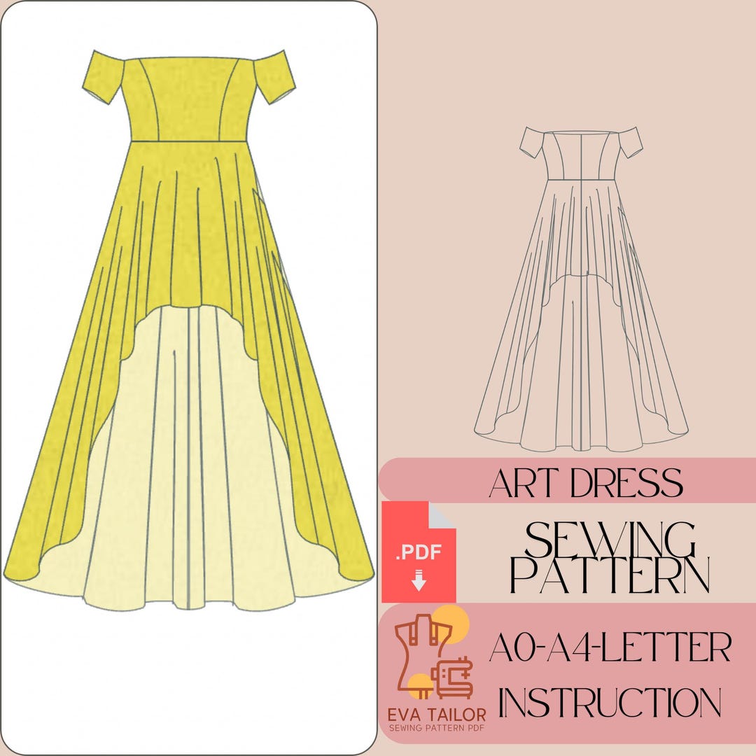 Off Shoulder Dlain Collar Wedding Dress Sewing Pattern, Short Front ...