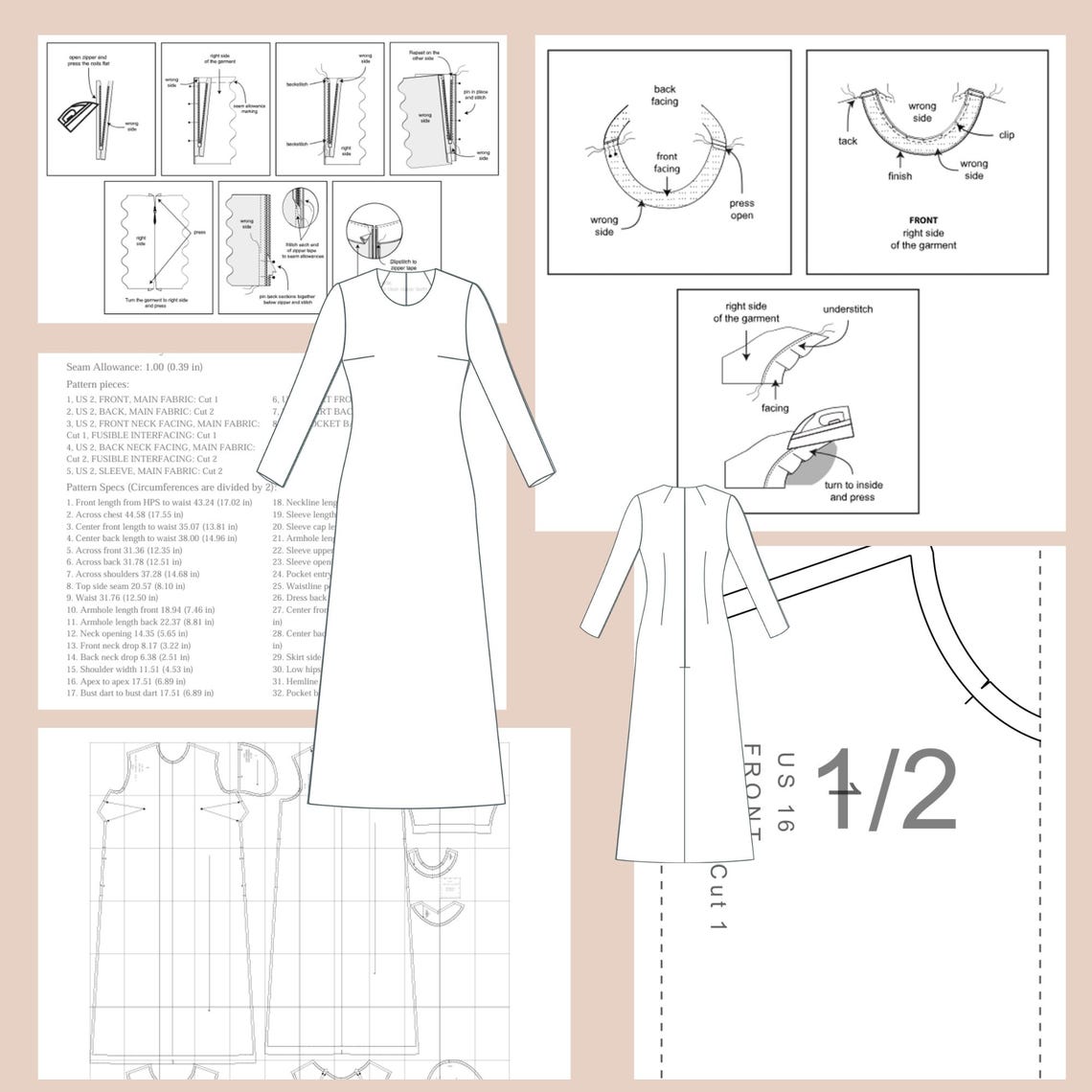 Long Sleeve A-line Dress Sewing Pattern (PDF) - Etsy