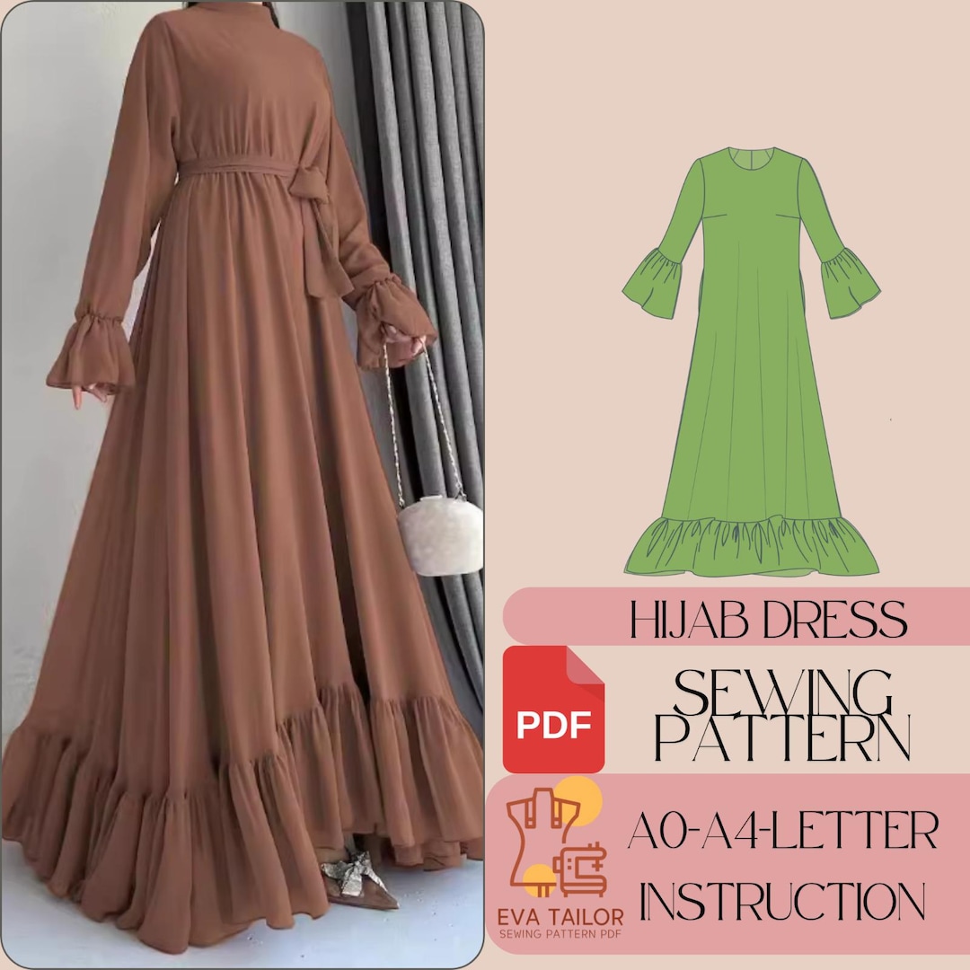 Dubai Arab Abaya Sewing Pattern, Long Robe Kaftan Modest Maxi Dress ...