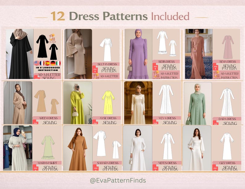 Bundle Abaya Sewing Pattern PDF, Easy Modest Dress, Patron Abaya, Robe ...