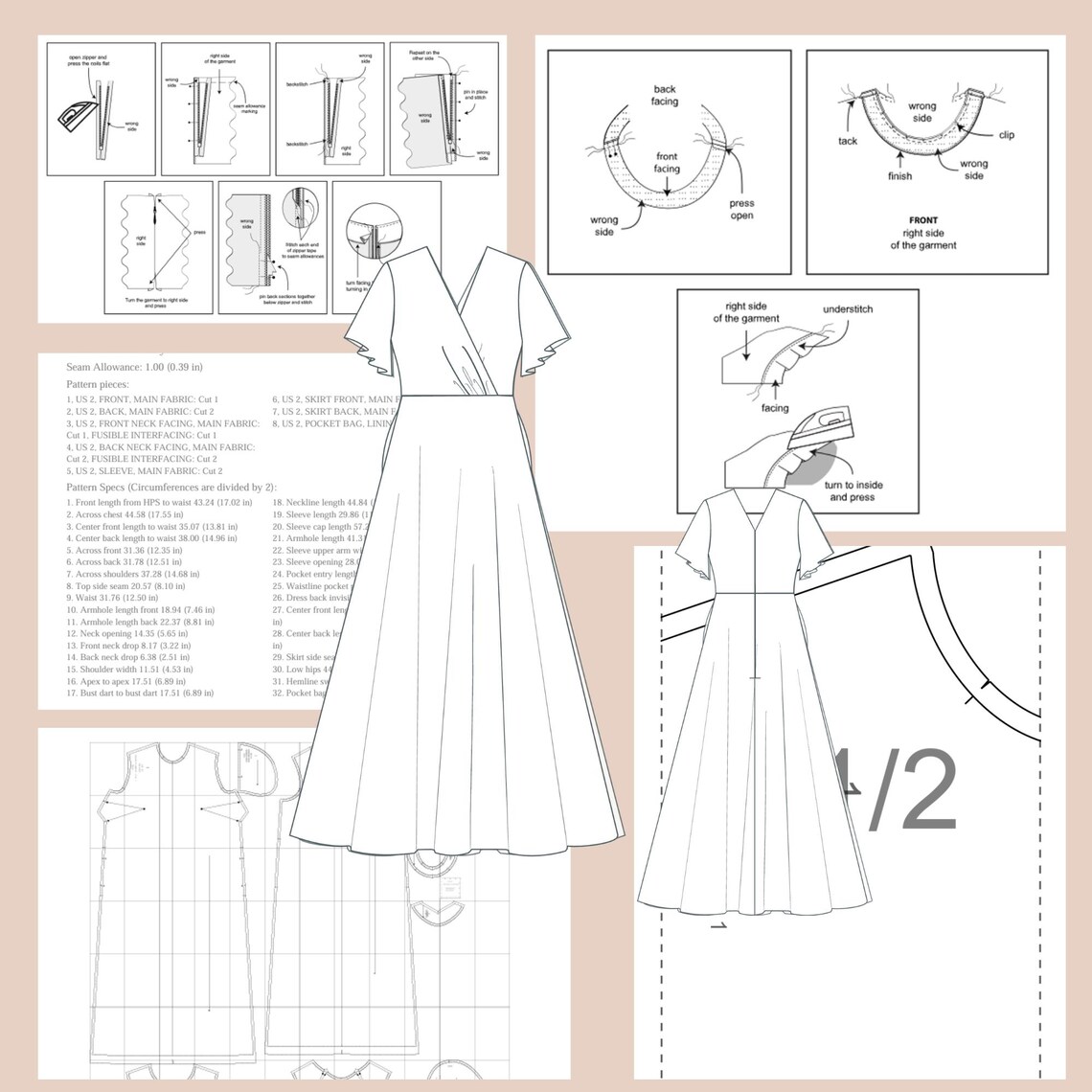 Boho Wedding Dress Sewing Pattern, V Neck Short Sleeve (digital PDF) - Etsy