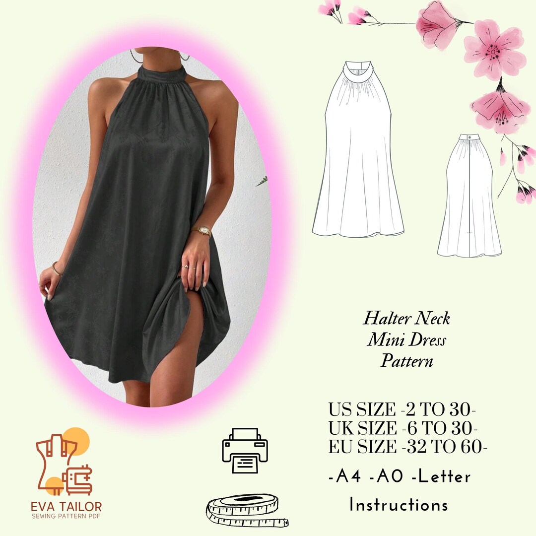 Halter Neck Mini Coctail Dress Pattern Mini Summer Dress Pattern PDF Digital Sewing Pattern - Etsy