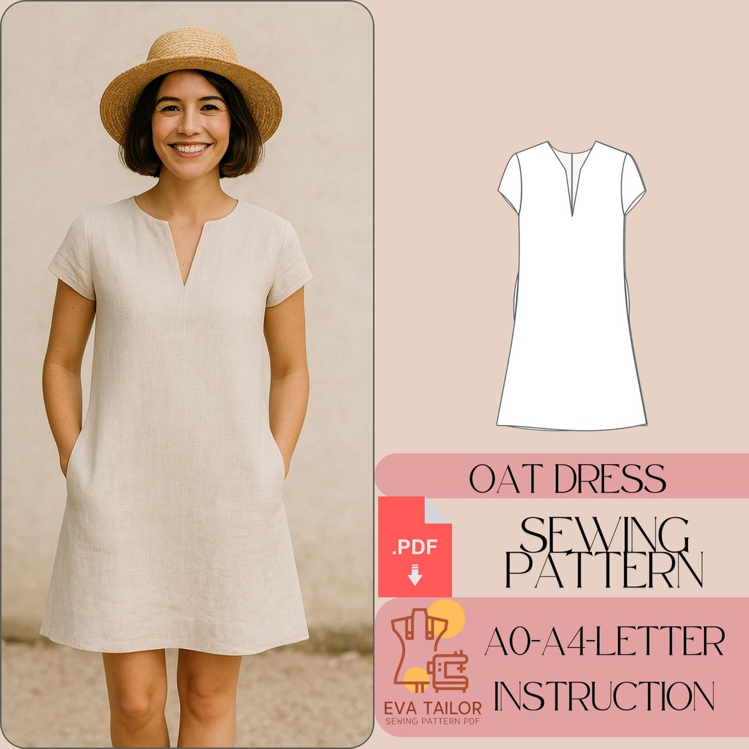 Short Sleeve Mini Tent Dress Sewing Pattern Linen Dress Summer Dresses ...