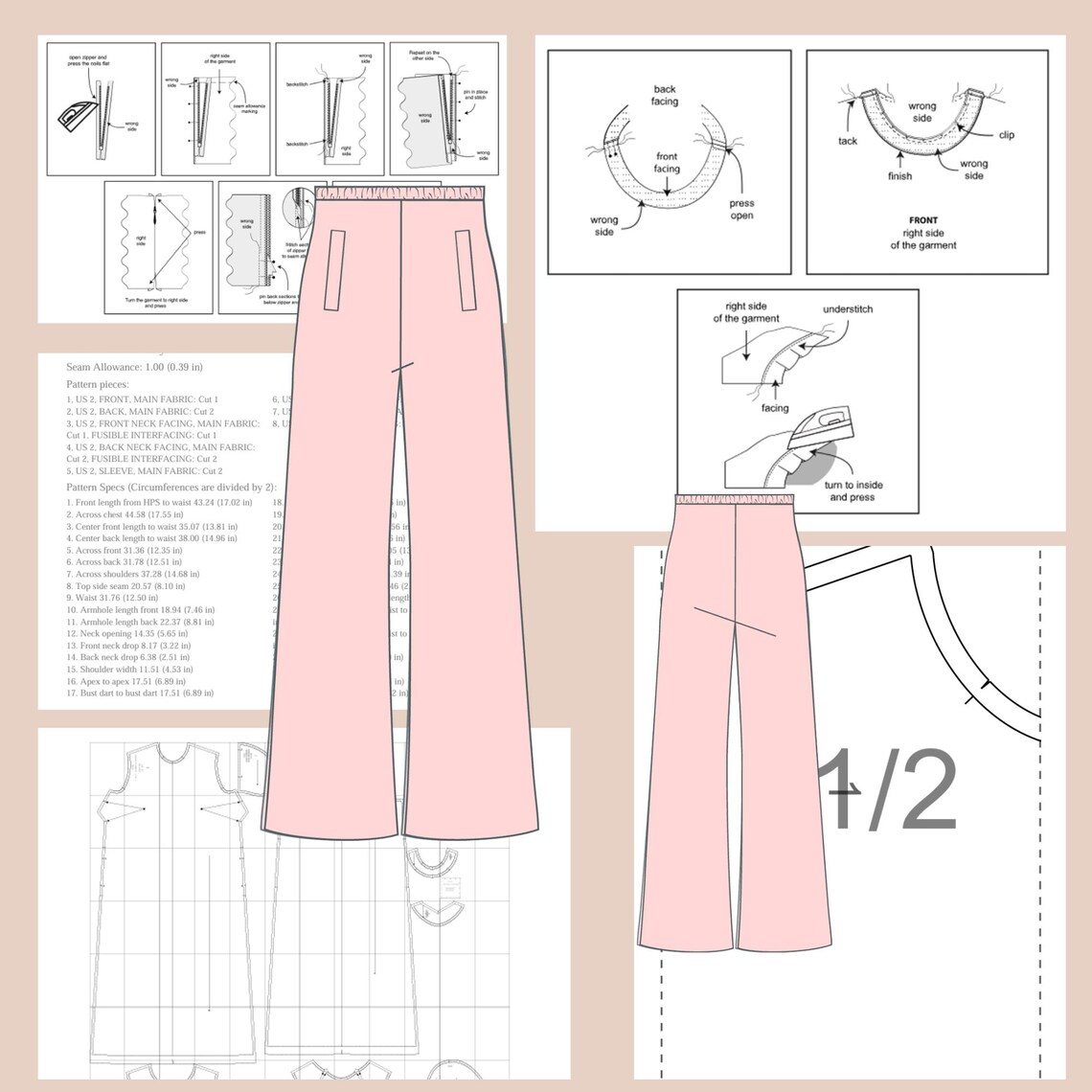 Wide Leg Pants Sewing Pattern, High Waist Trousers (PDF Pattern) - Etsy