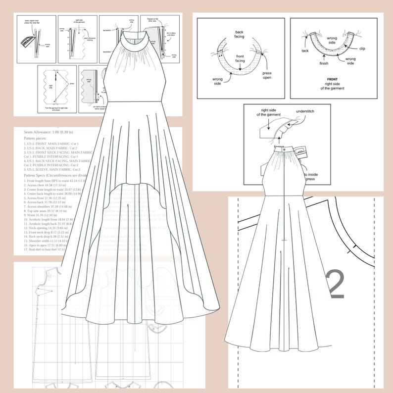 Halter Neck High Low Dress Sewing Pattern (PDF) - Etsy