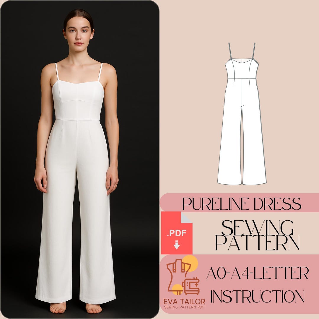 Spaghetti Strap Jumpsuit Sewing Pattern, Formal Occasion (PDF Pattern ...