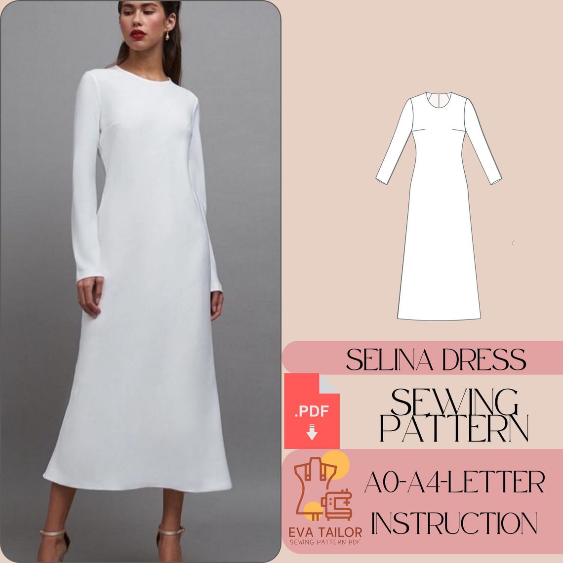 Long Sleeve A-line Dress Sewing Pattern (PDF) - Etsy