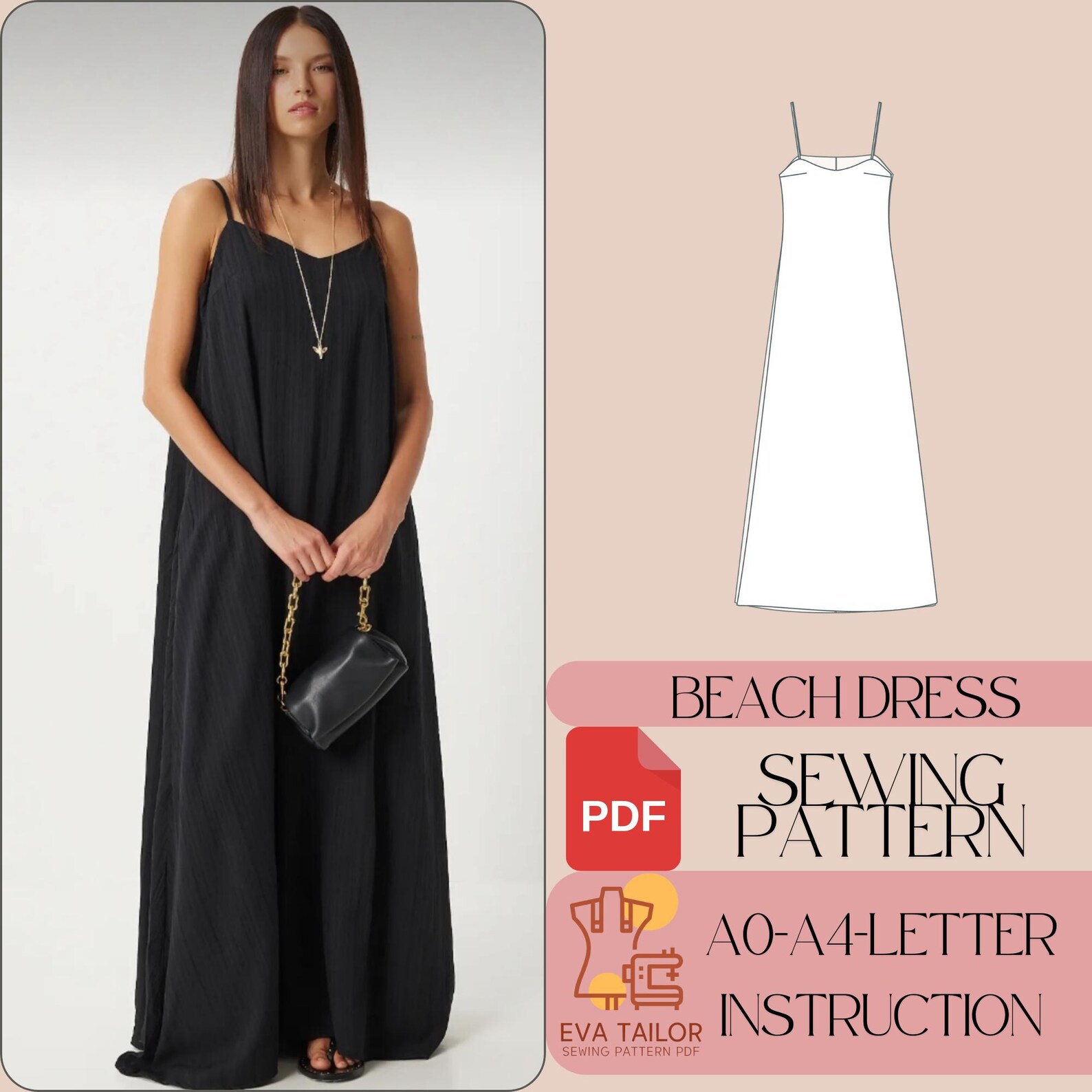 Maxi Tent Linen Summer Dress Sewing Pattern Thin Strap Beach Boho Dress ...