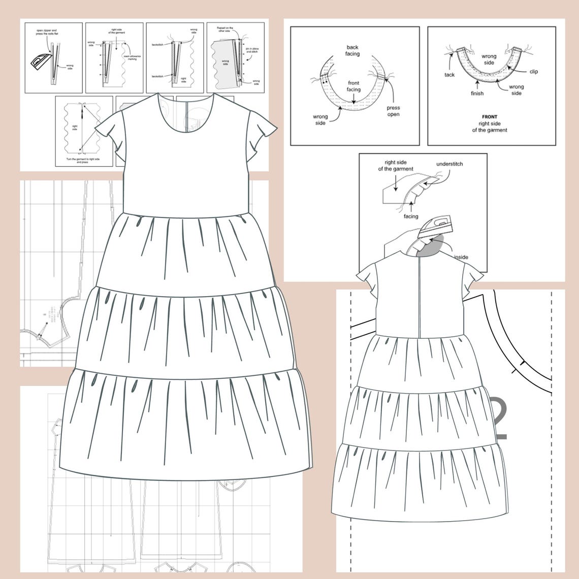 Girls Tiered Dress Sewing Pattern, Kids Toddler Beginner PDF (instant ...