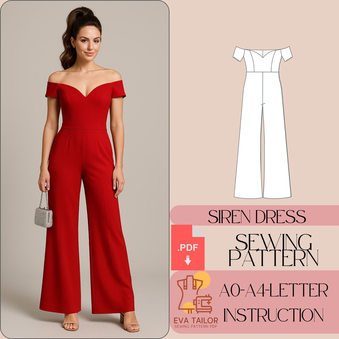 Off Shoulder Formal Jumpsuit Sewing Pattern (PDF) - Etsy