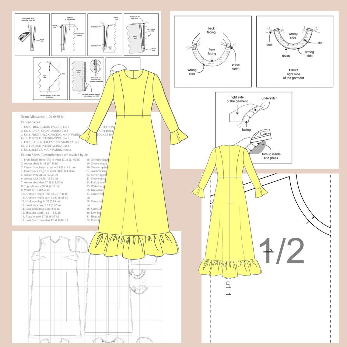 Dubai Arab Abaya Sewing Pattern, Long Robe Kaftan Modest Maxi Dress ...