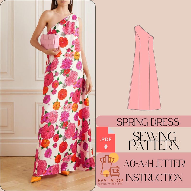 One Shoulder Maxi Dress Sewing Pattern (PDF) - Etsy
