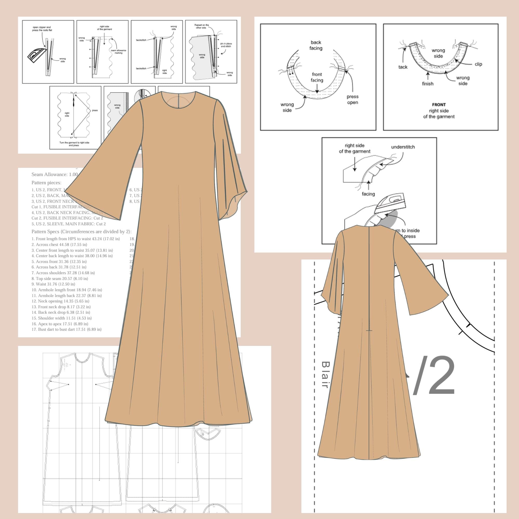 Flared Sleeve Abaya Sewing Pattern: Modest Muslim Dress (PDF Pattern ...