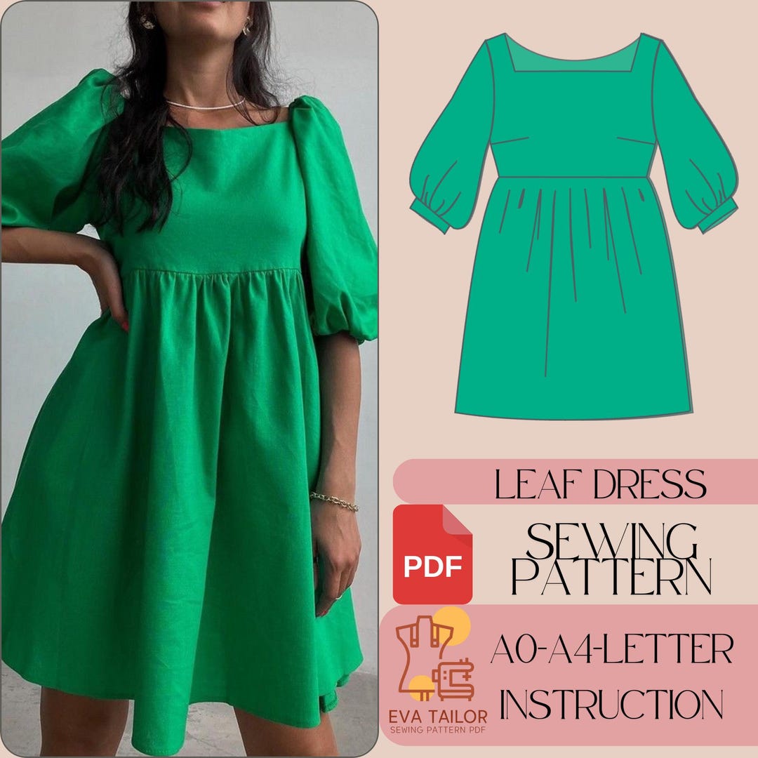 Puff Sleeve Mini Dress Sewing Pattern (PDF) - Etsy