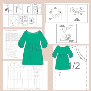 Puff Sleeve Evening Dress Sewing Pattern, Mini Coctail Dress Digital ...